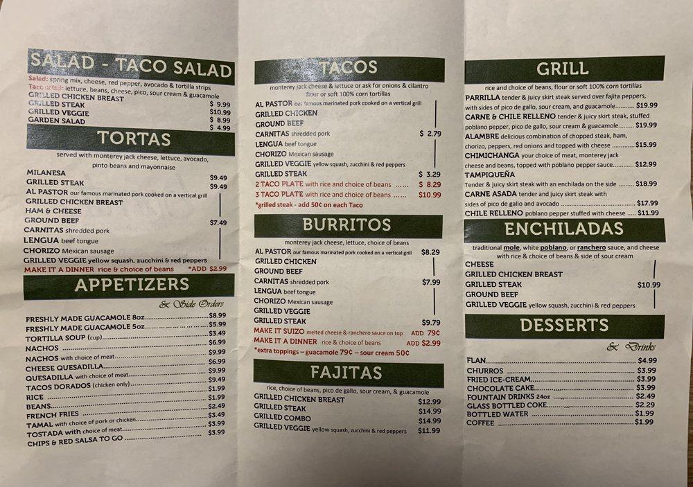 Menu at Burrito Parrilla Mexicana - Algonquin restaurant, Algonquin