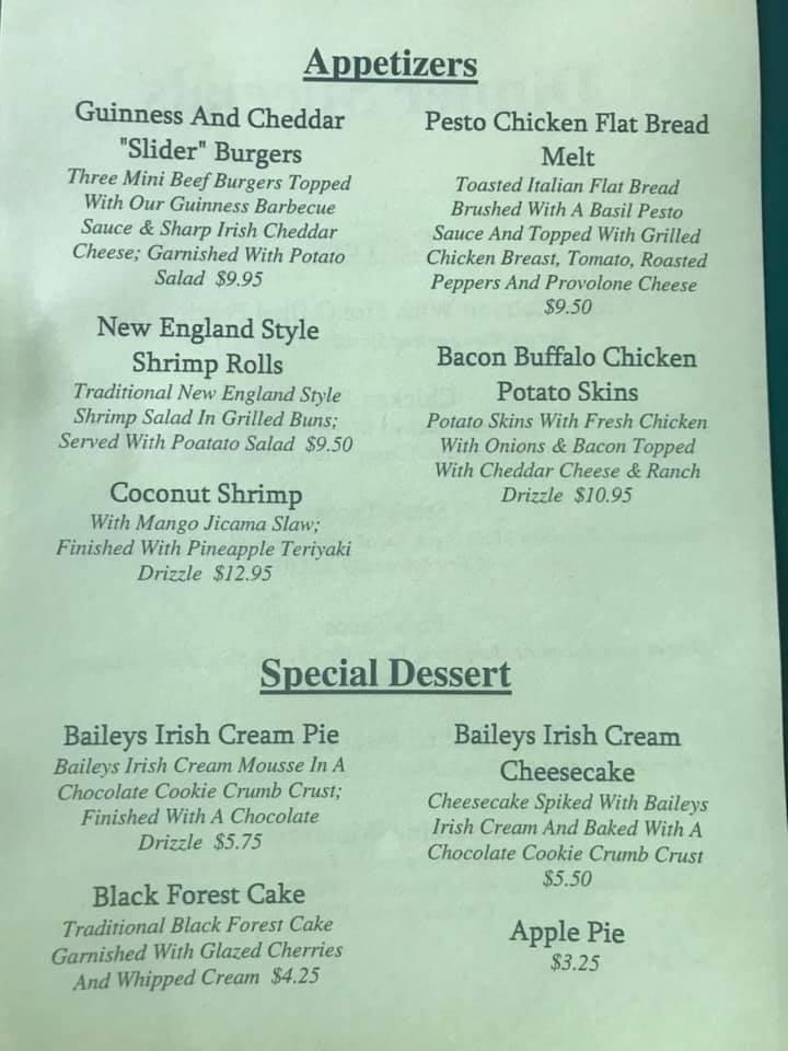 Menu at Dunleavy's pub & bar, Hainesport