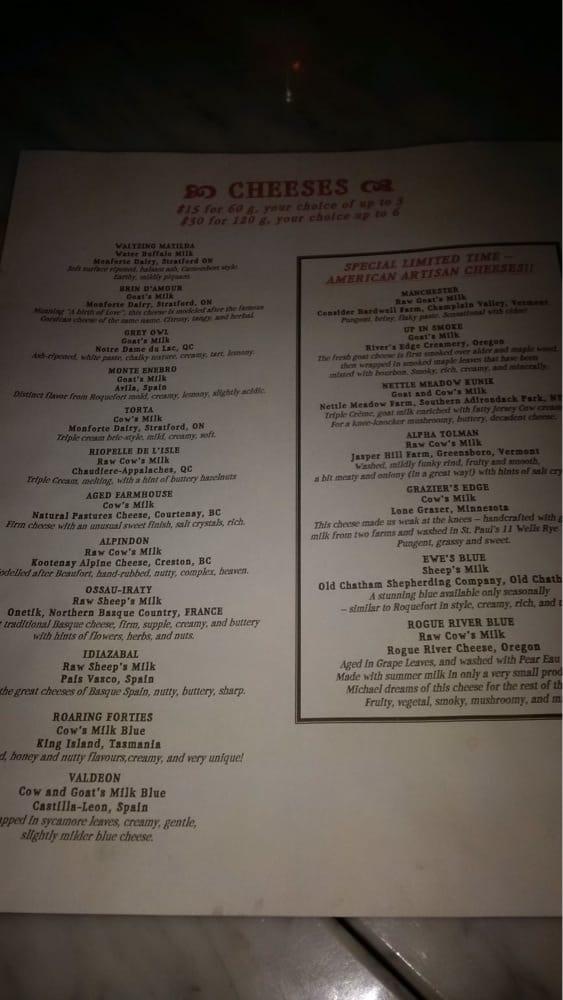 Menu at Edulis Restaurant, Toronto, 169 Niagara St