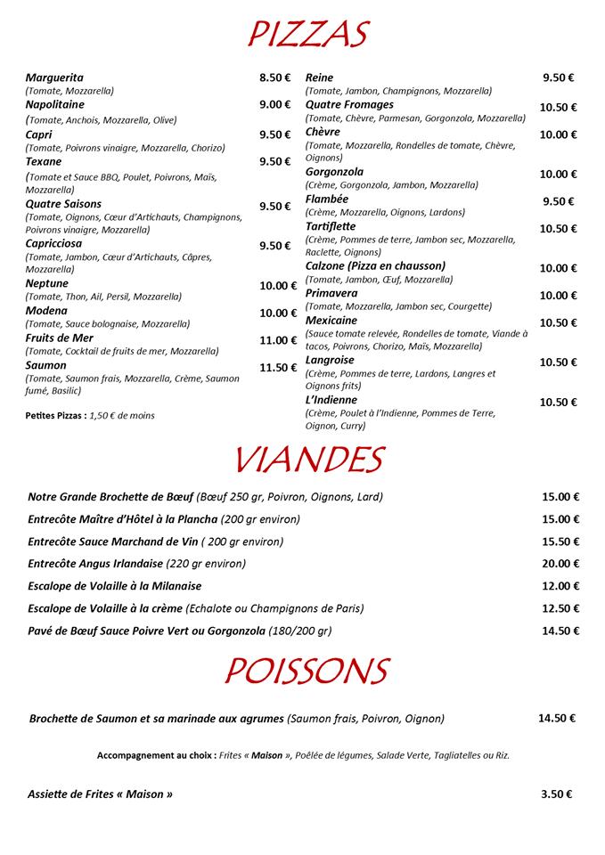 Menu au Le Capri ( Restaurant Traditionnel ), Chaumont