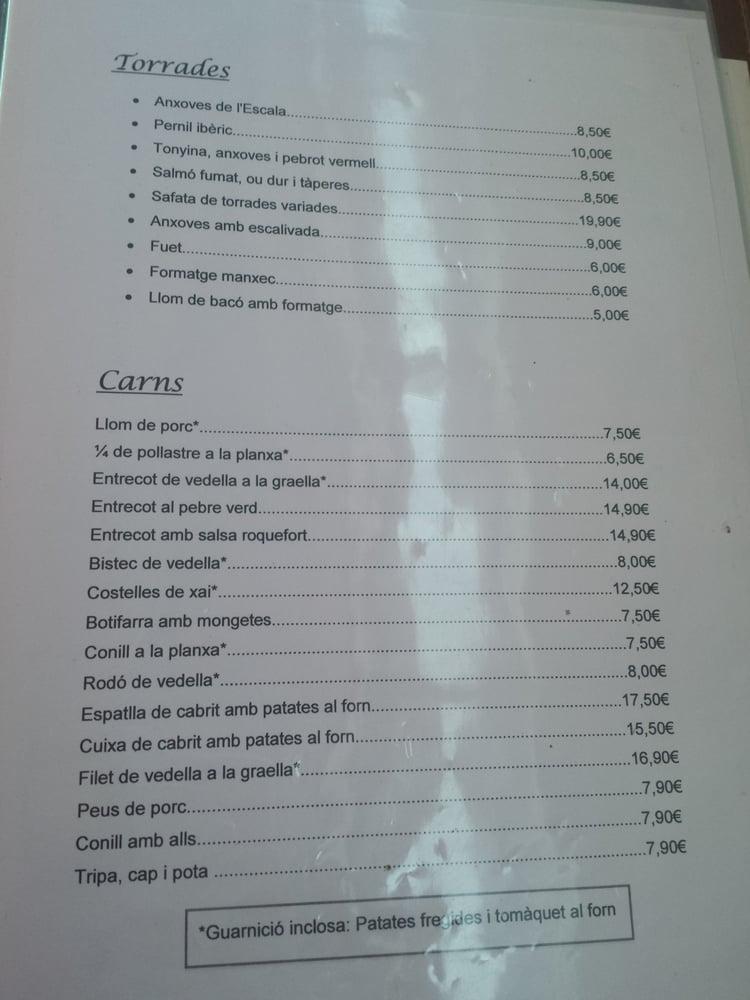 Carta de Restaurant Lloret, Casteldefels