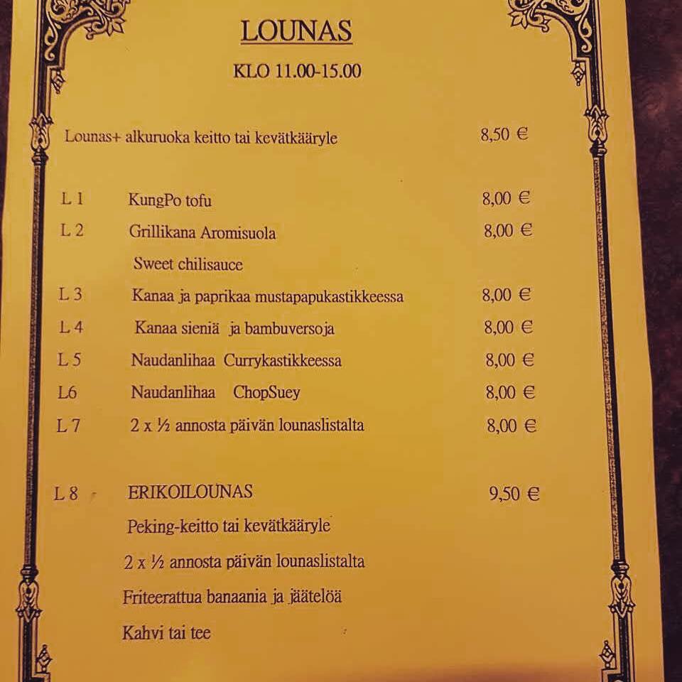 Menu at Nanking restaurant, Helsinki