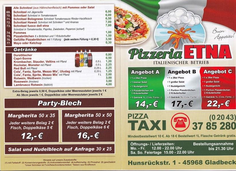 Speisekarte von Pizzeria Etna, Gladbeck, Hunsrückstraße 1