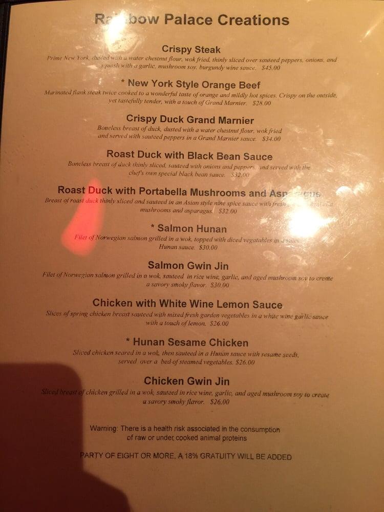 Menu at Rainbow Palace restaurant, Fort Lauderdale