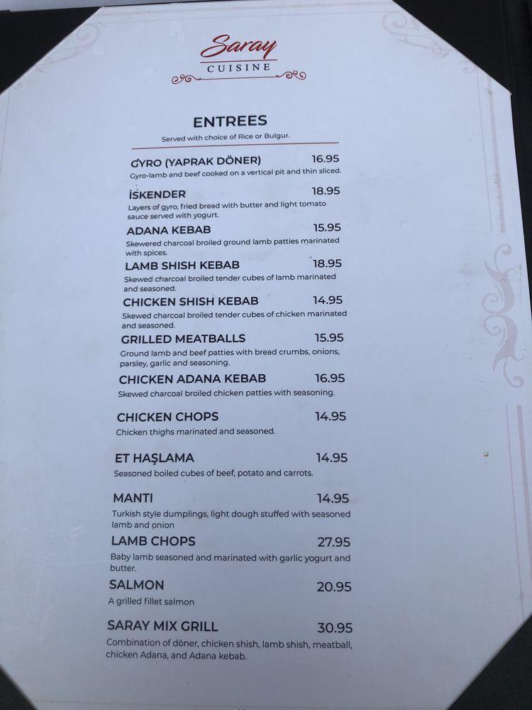 Menu at Saray Cuisine restaurant, Cliffside Park