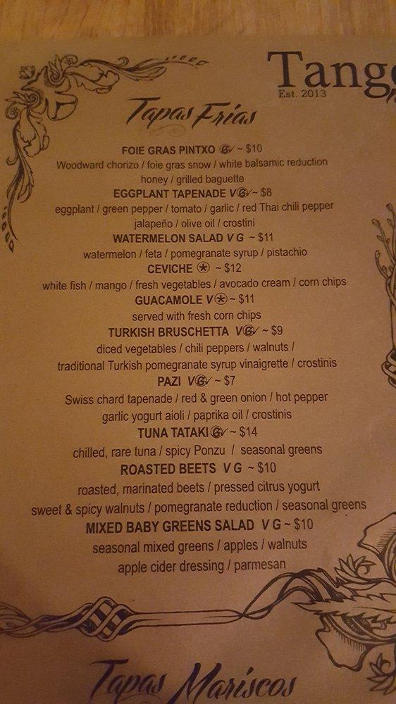 Menu at Tango Nuevo pub & bar, Kingston