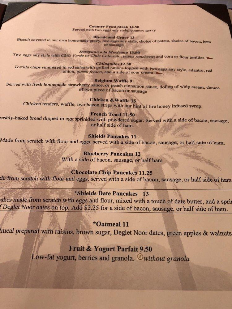 Menu at The Cafe at Shields, Indio, CA-111