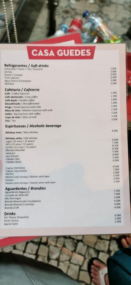Carta del restaurante Casa Guedes Tradicional, Oporto
