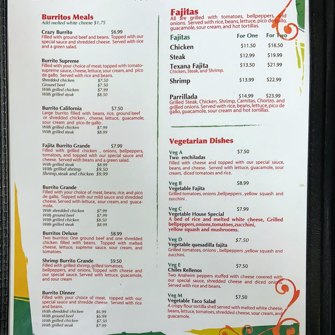 Menu at Casa Mexico II restaurant, Warner Robins