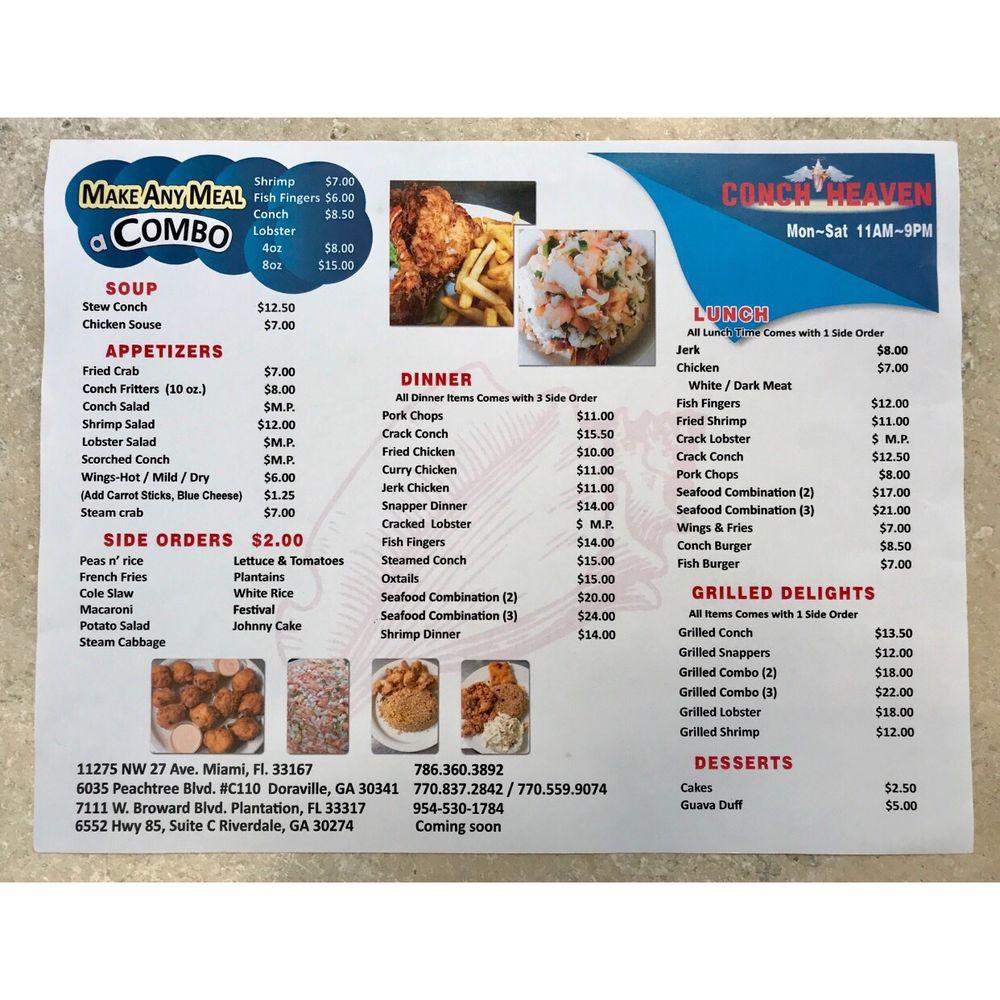 Menu at Conch Heaven desserts, Doraville, Peachtree Blvd