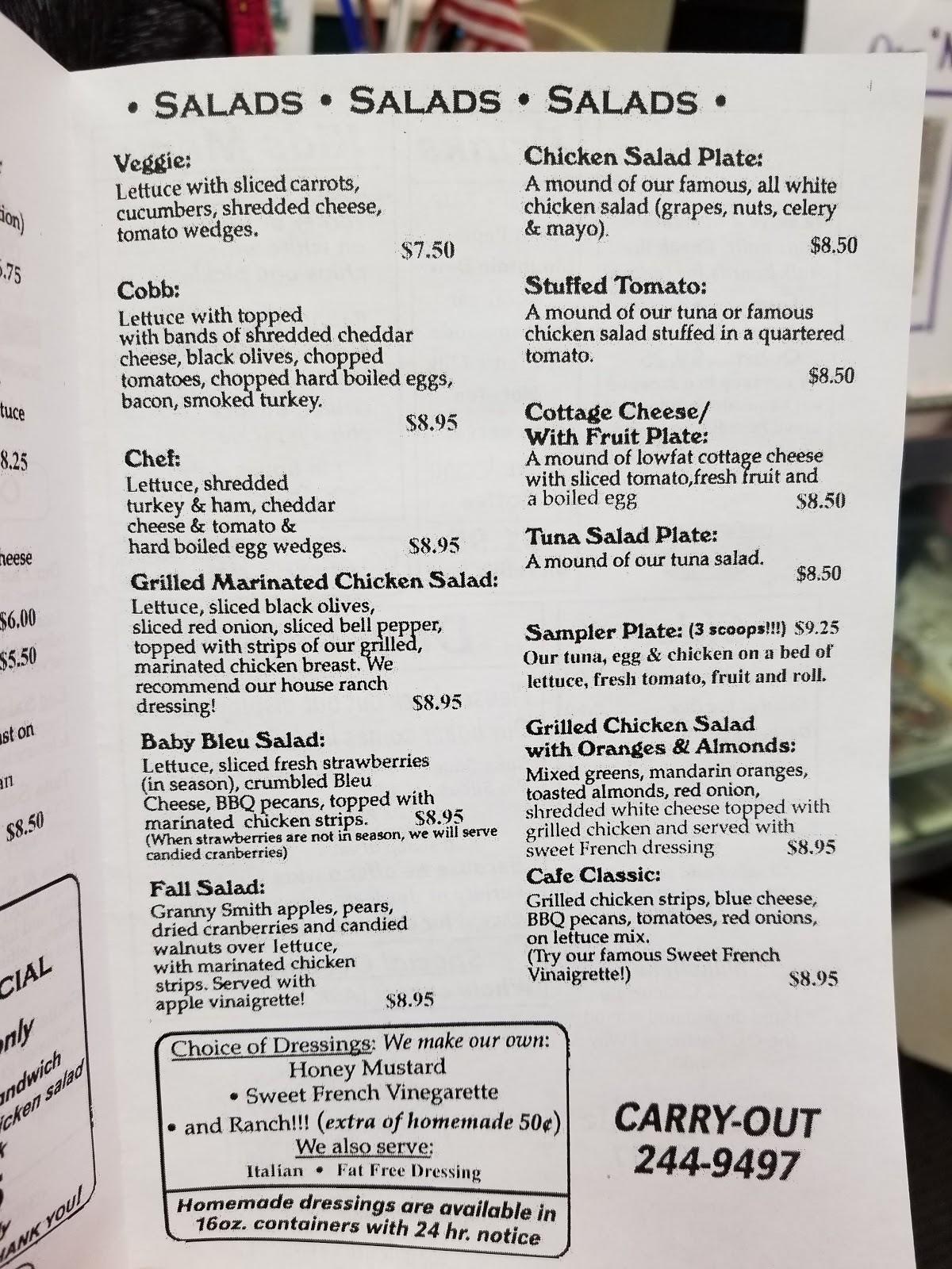Menu at Cottage Cafe, Louisville