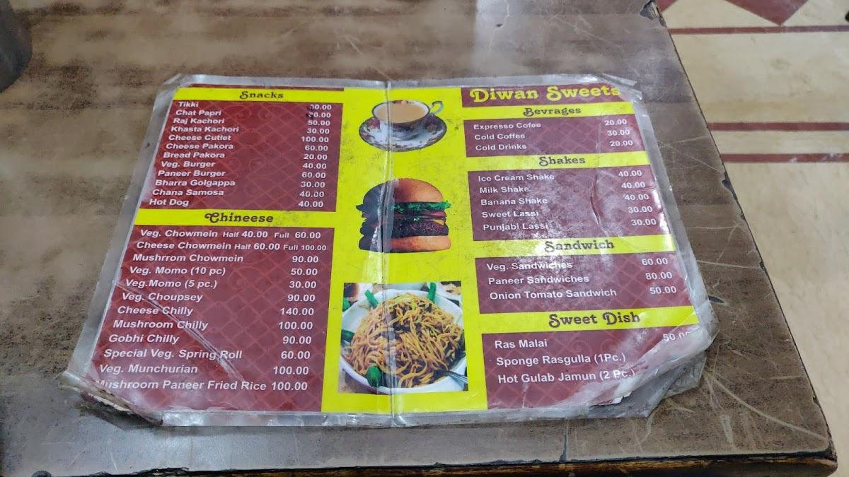Menu at Diwan Sweets, Solan