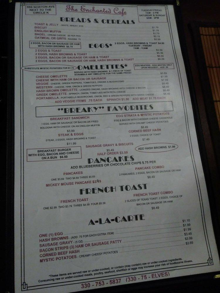 Menu at Enchanted Café cafe, Barberton