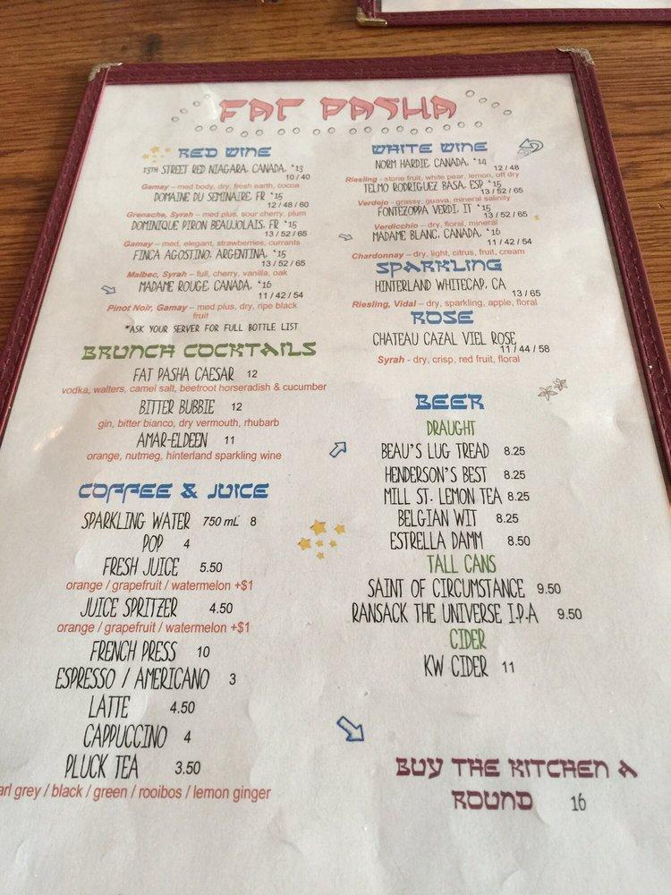 Menu at Fat Pasha restaurant, Toronto, 414 Dupont St