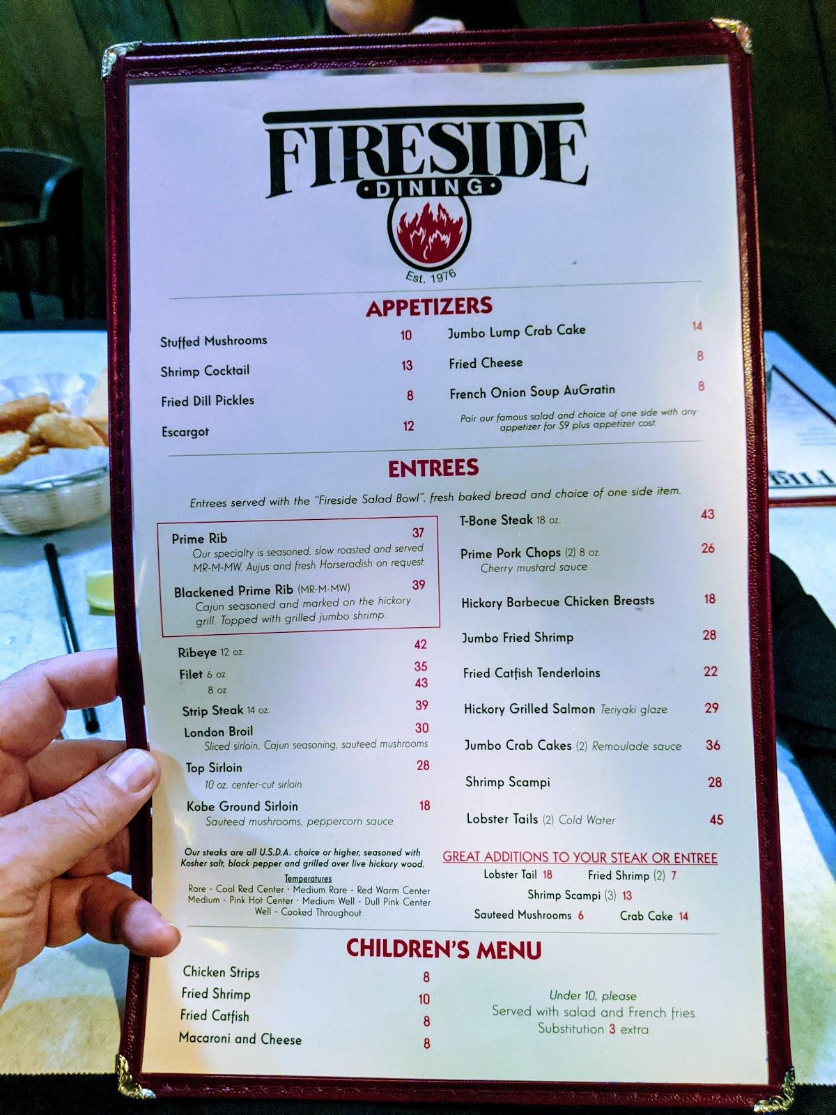 Carta de parrilla Fireside Dining, Ardmore, Lodge Rd