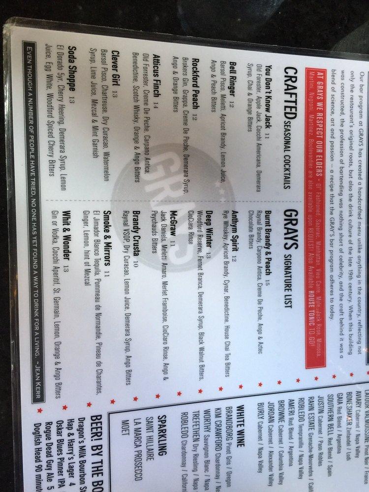 Menu at GRAYS on Main pub & bar, Franklin, 332 Main St