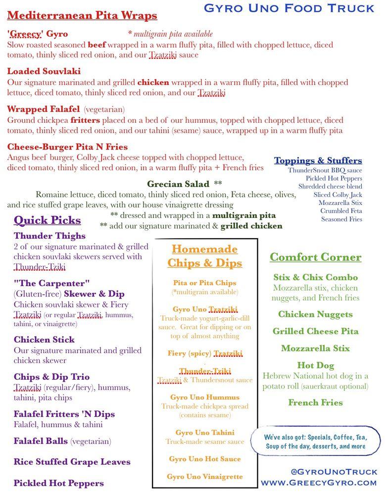 Menu at Gyro Uno Food Truck, Briarcliff Manor