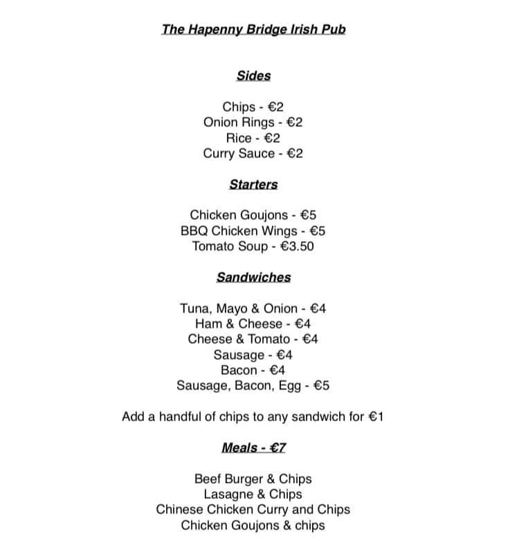 Menu at Ha'penny Bridge pub & bar, Benalmádena, C. Torrealmádena