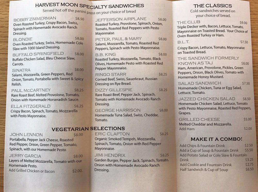 Menu at Harvest Moon Deli restaurant, Bangor, 366 Griffin Rd