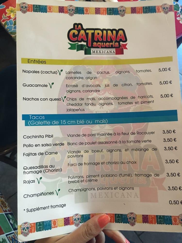 Menu at La Catrina restaurant, Paris