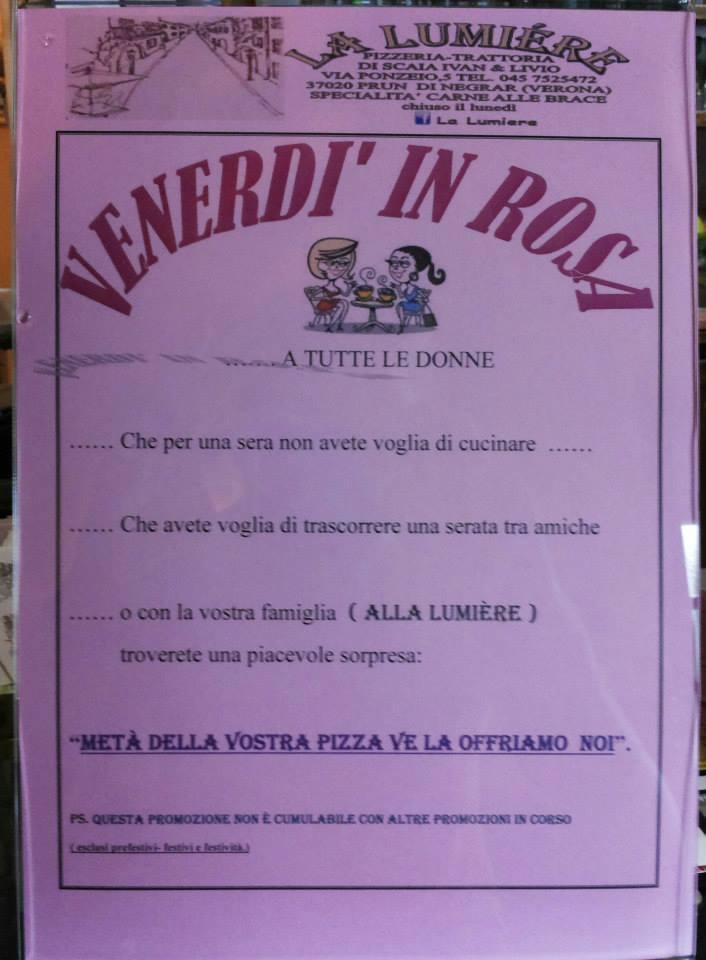 Menu da Pizzeria Trattoria La Lumiere, Prun