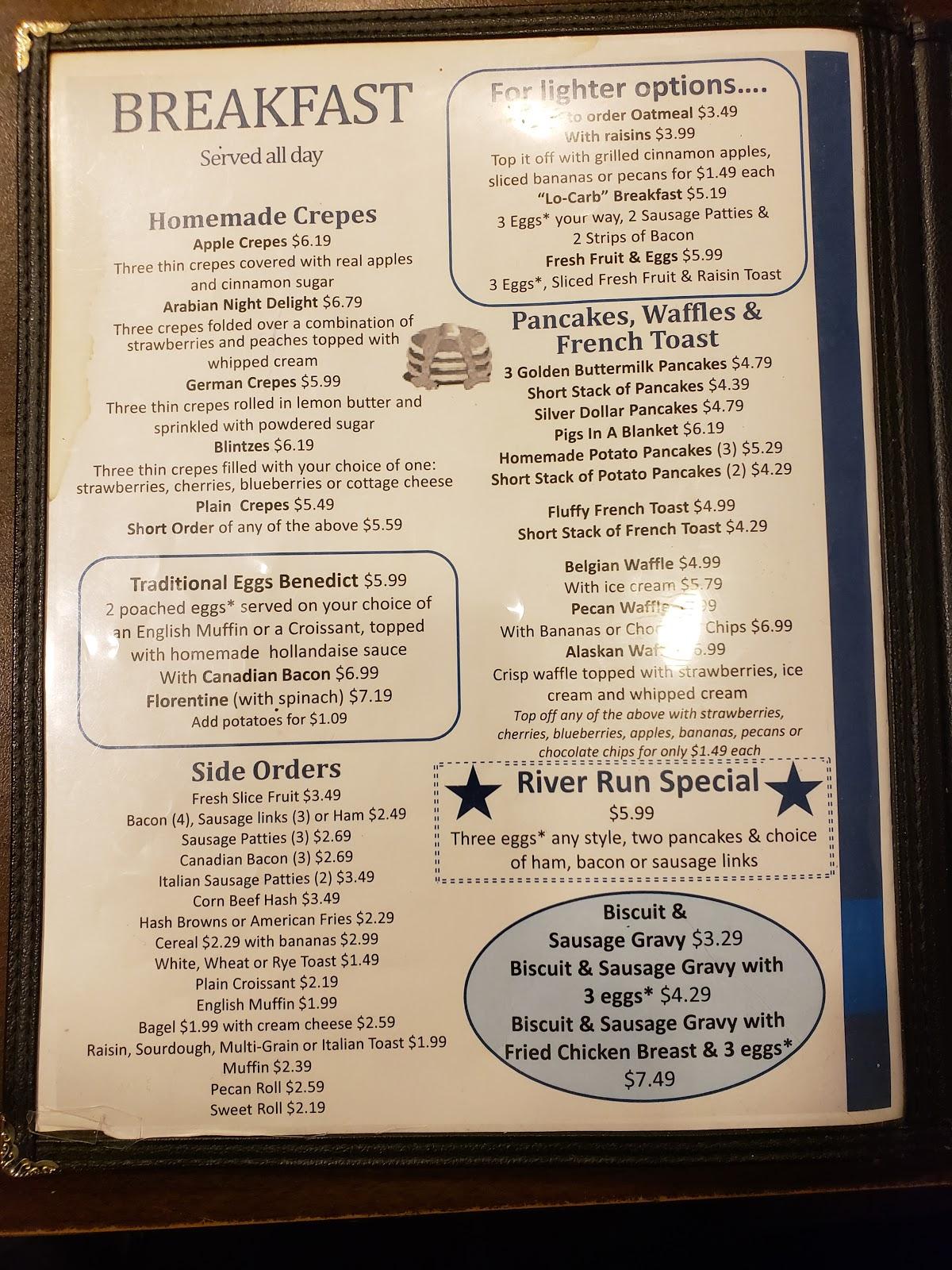 Menu at River Run Family Restaurant, Racine