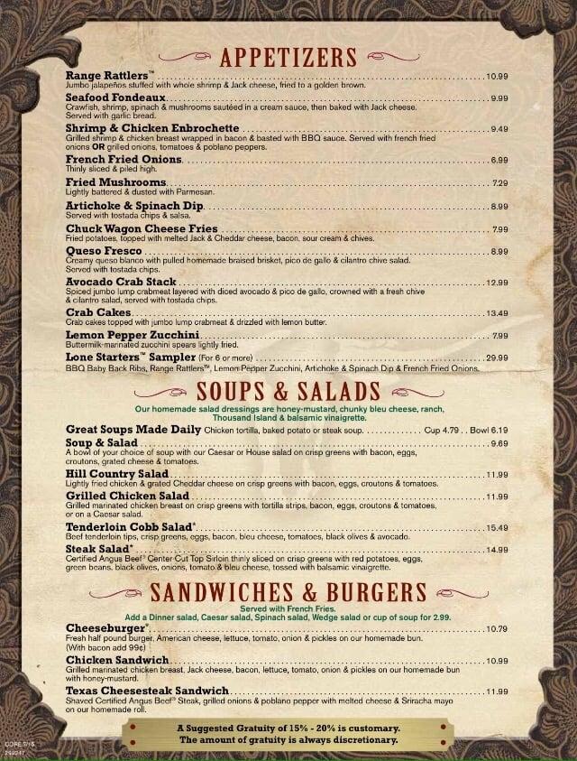 Menu at Saltgrass Steak House steakhouse, Waco
