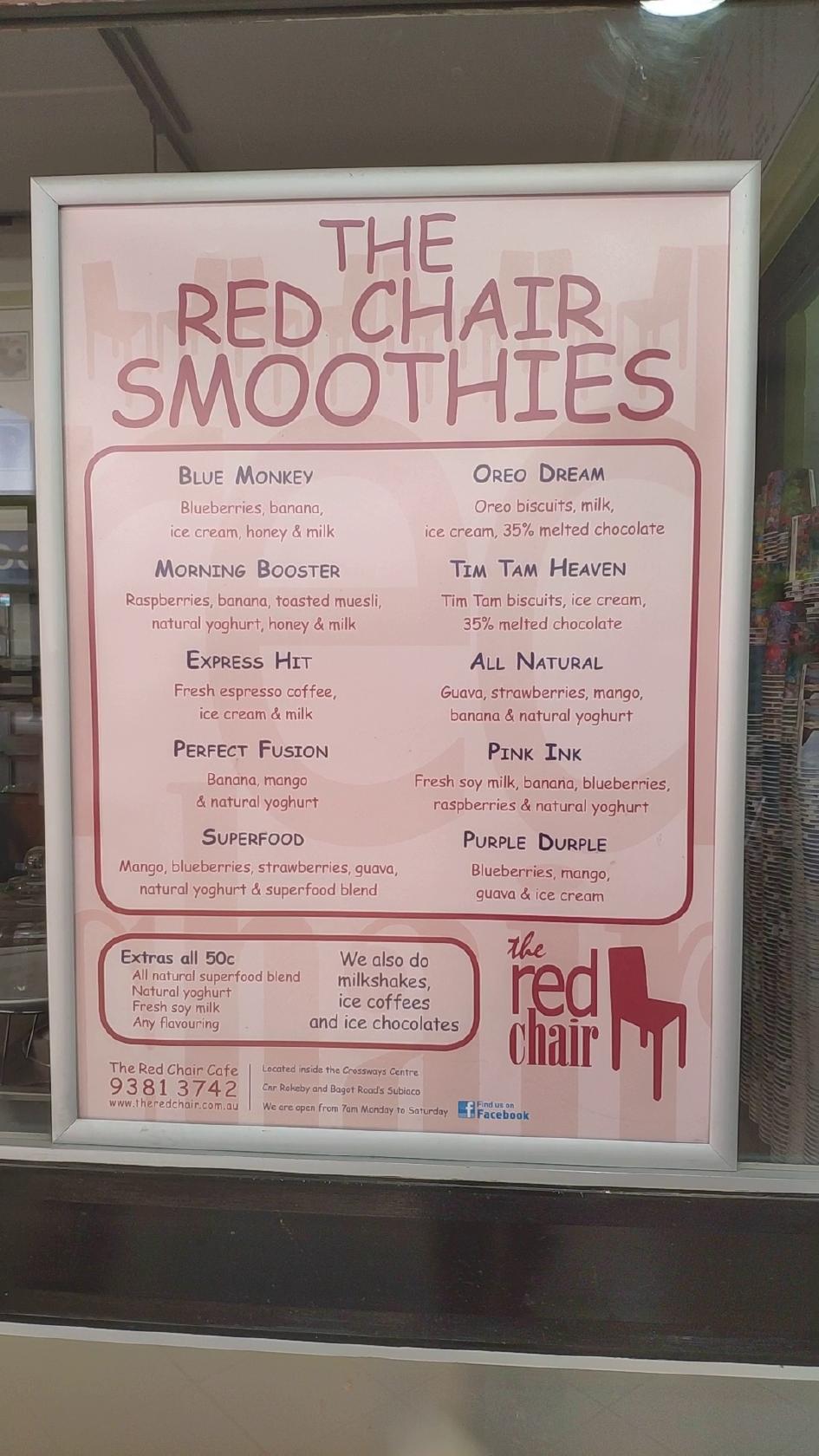 Menu at The Red Chair restaurant, Subiaco