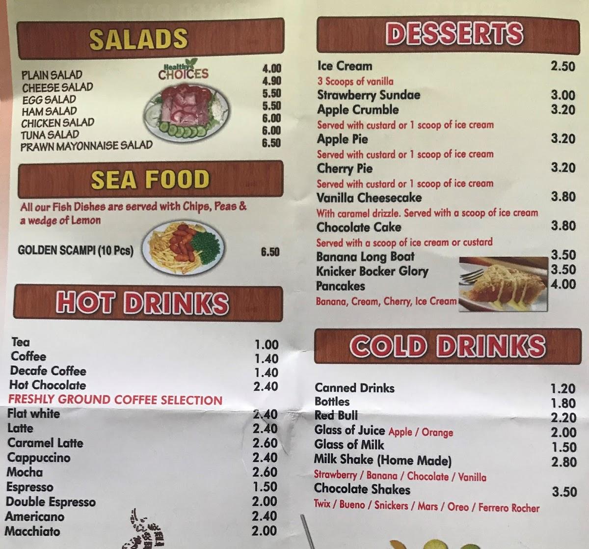 Menu at Tudor Cafe, Carshalton, 127 Wrythe Ln