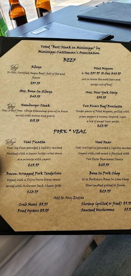 Menu at Two Rivers Restaurant, Canton