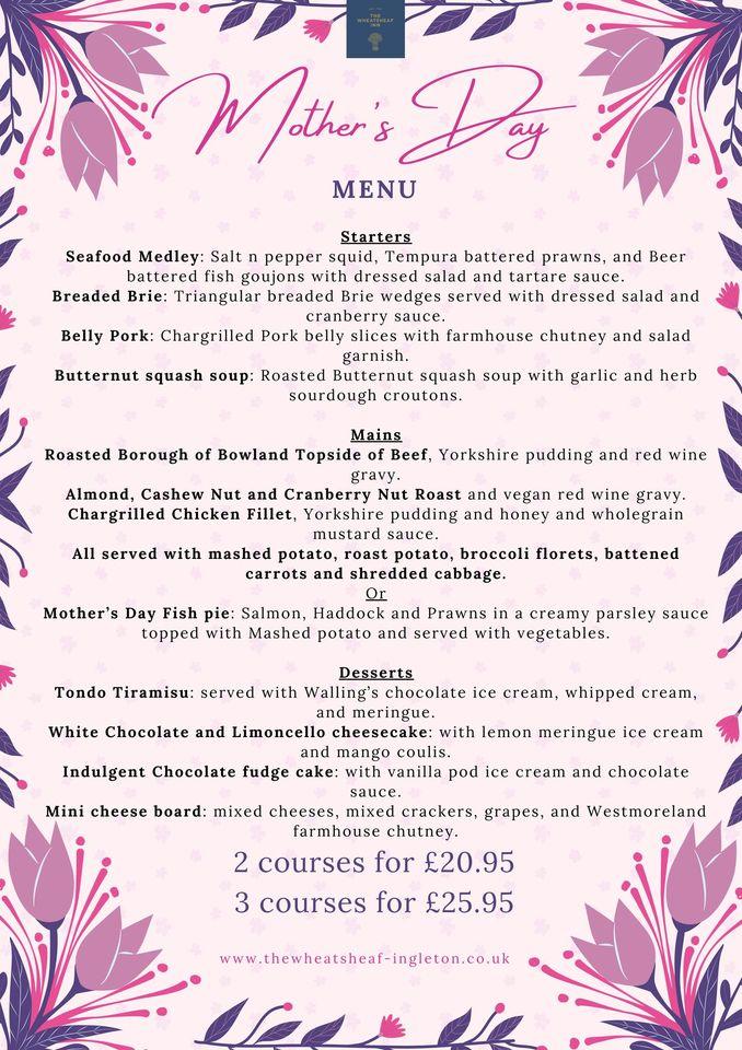 Menu at Weatsheaf Inn restaurant, Ingleton