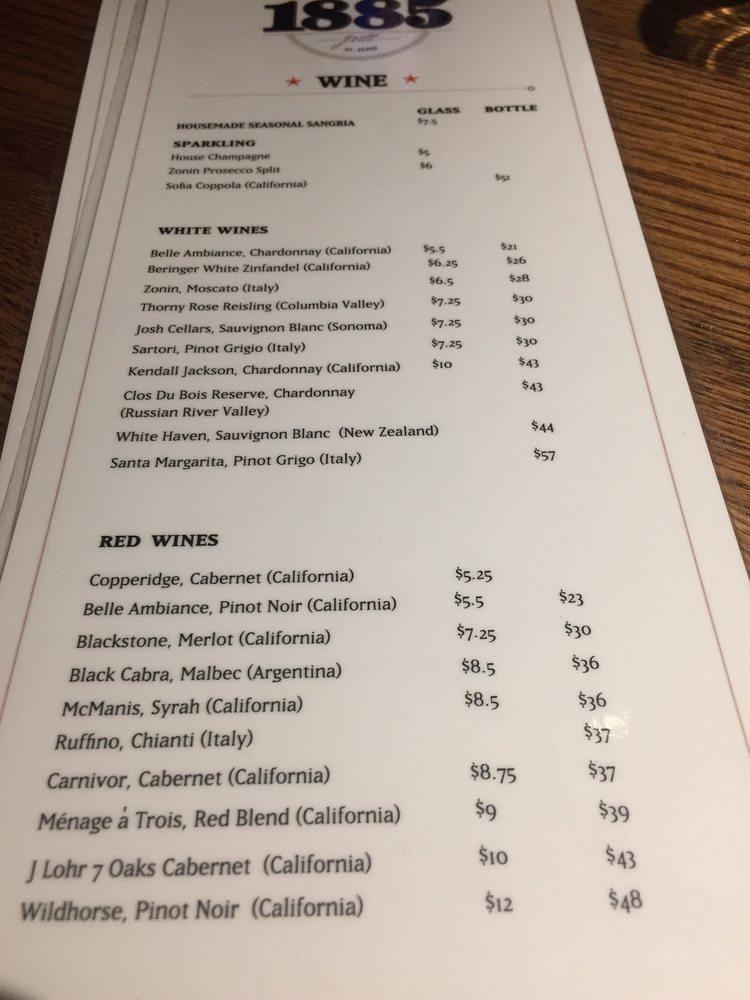 Menu at 1885 Grill restaurant, Chattanooga, St Elmo Ave