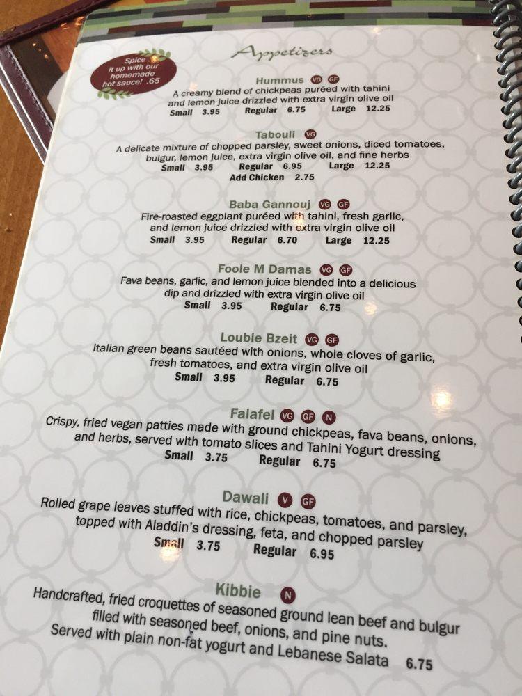 Menu at Aladdin's Eatery Mishawaka restaurant, Mishawaka