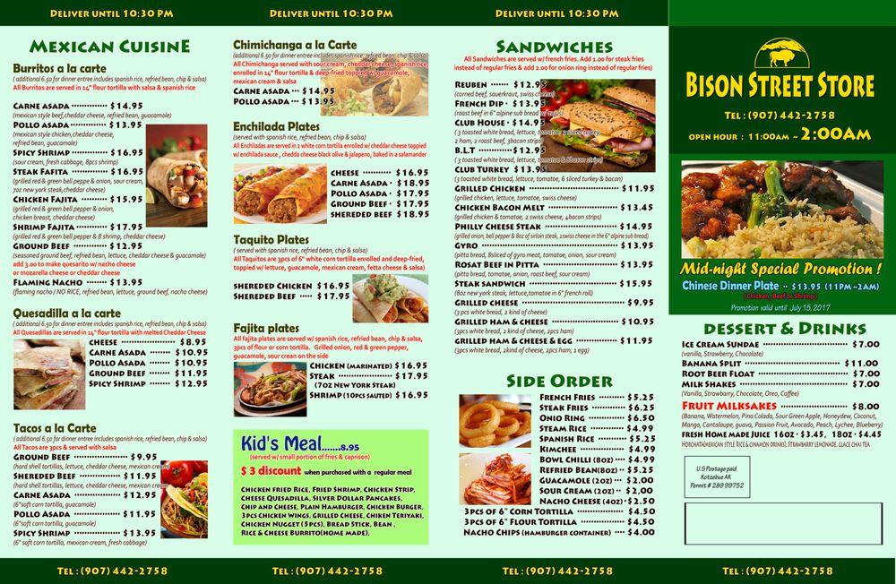 Menu at Bison Store & Restaurant, Kotzebue