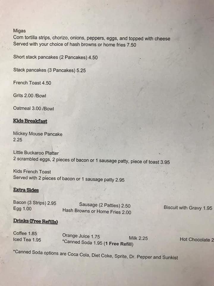 Menu at Countryside Cafe, Mexia