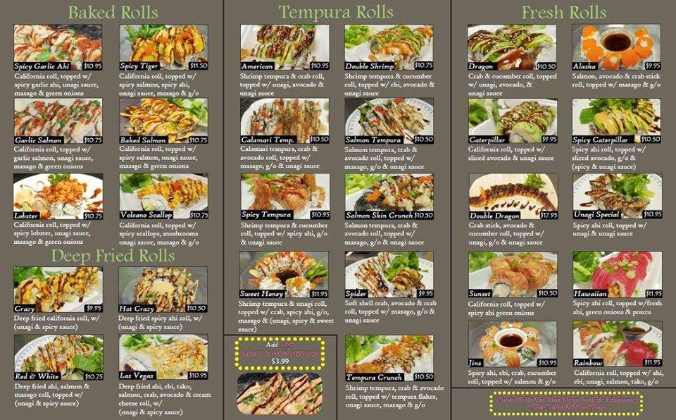Menu at Damo Sushi restaurant, Pearl City