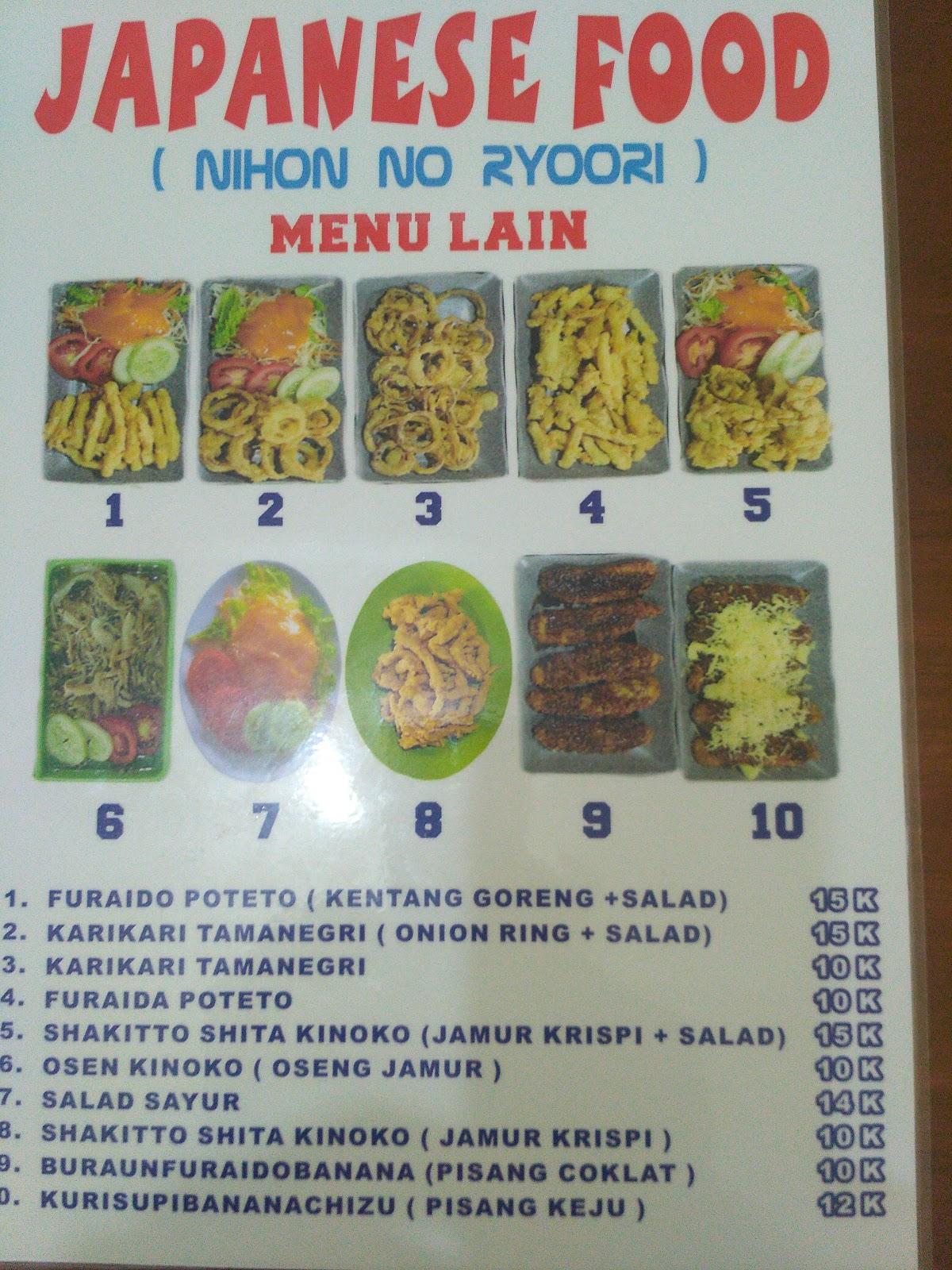 Menu at Japanesse food restaurant, Purbalingga