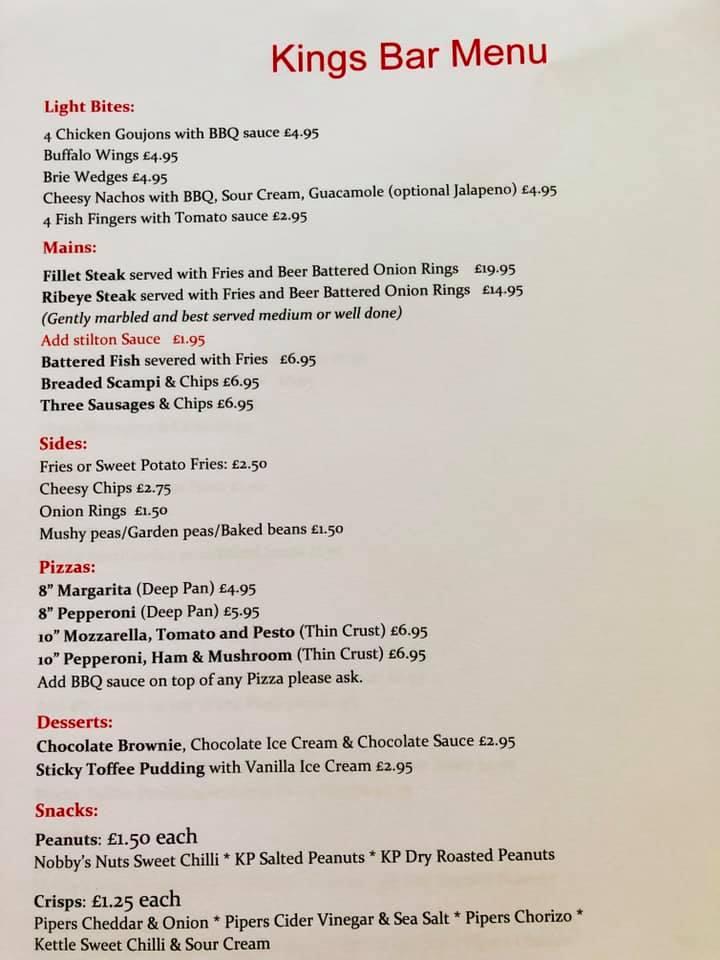 Menu at Kings Newmarket pub & bar, Newmarket