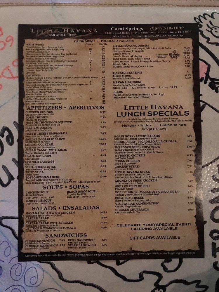 Menu at Little Havana Bar & Grill, Coral Springs