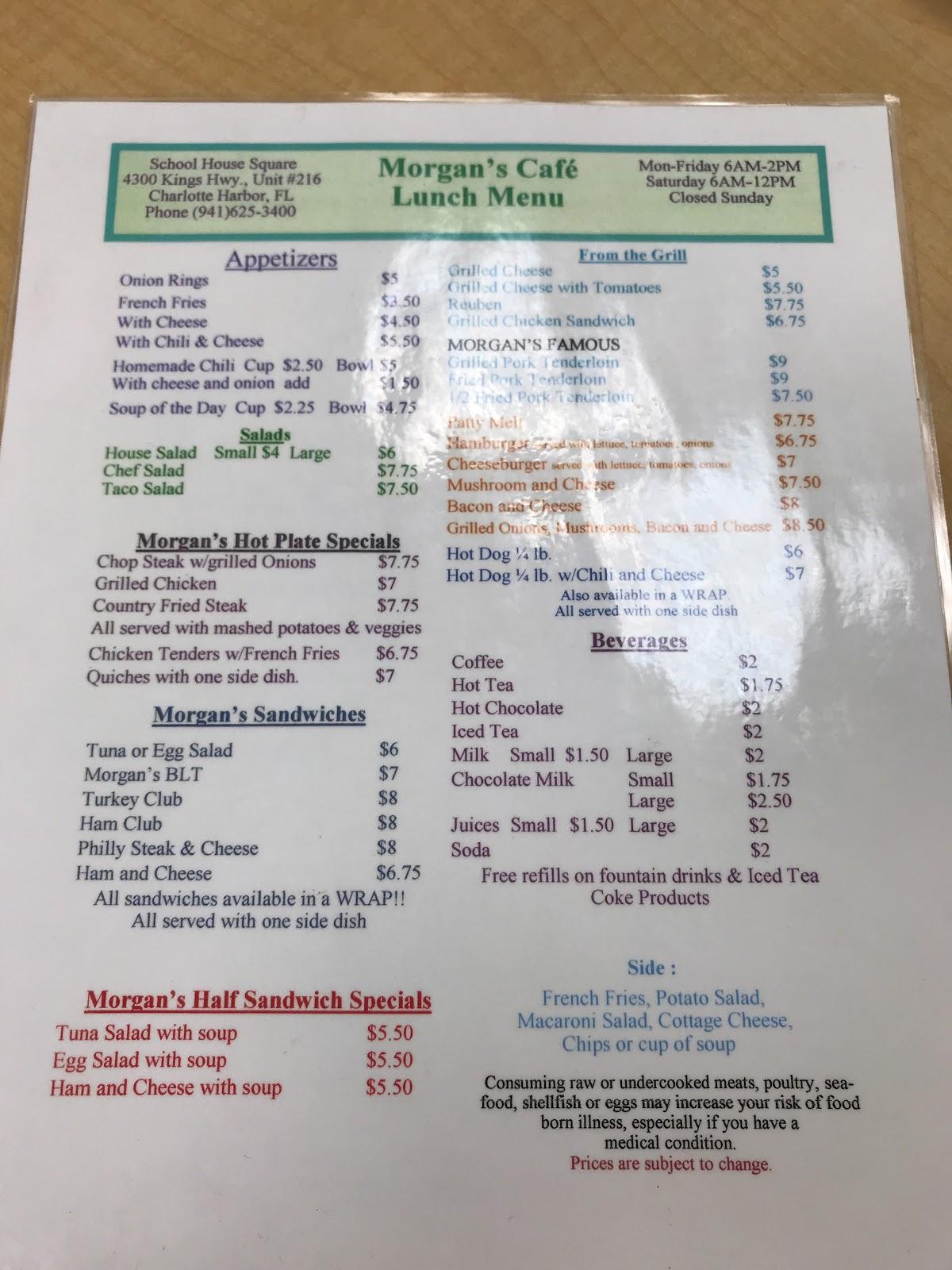 Menu at Morgan's Cafe, Port Charlotte, Kings Hwy # 216
