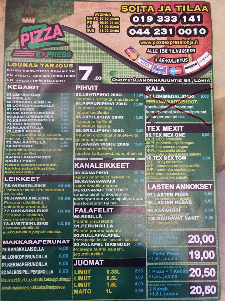Menu at Pizzeria Cilento, Lohja