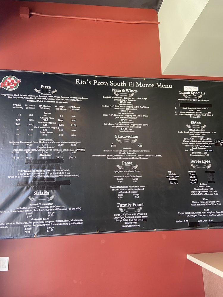 Menu at Rio's Pizza pizzeria, South El Monte