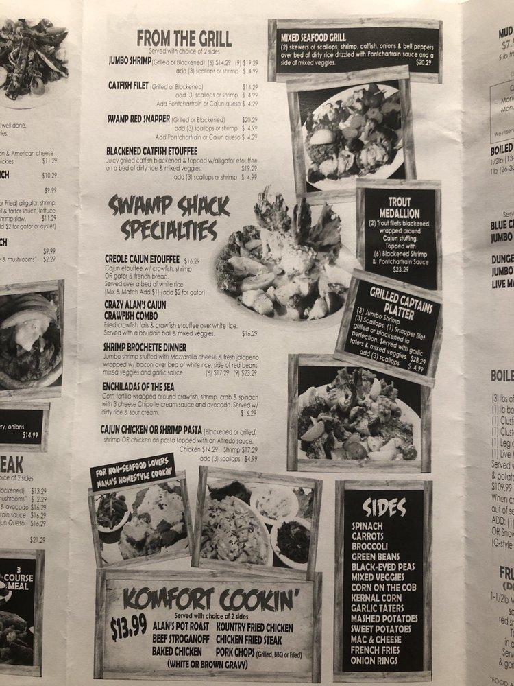 Menu at Swamp shack restaurant, Friendswood