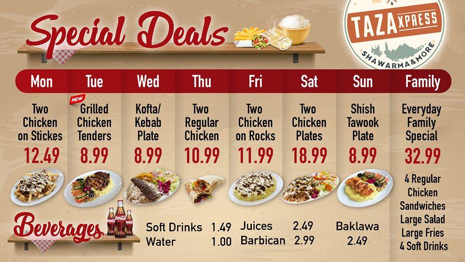 Menu at Taza Xpress restaurant, Milton, Main St E