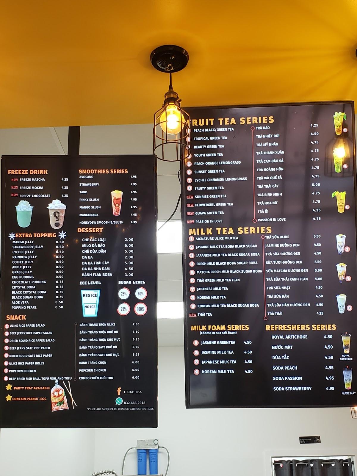 Menu at Ulike Tea, Houston, c Cypress Creek Pkwy