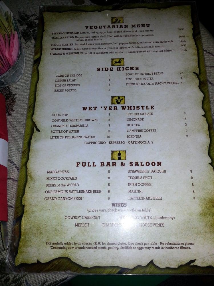 Menu at Yippee-Ei-O! Steakhouse, Tusayan, 541 AZ-64