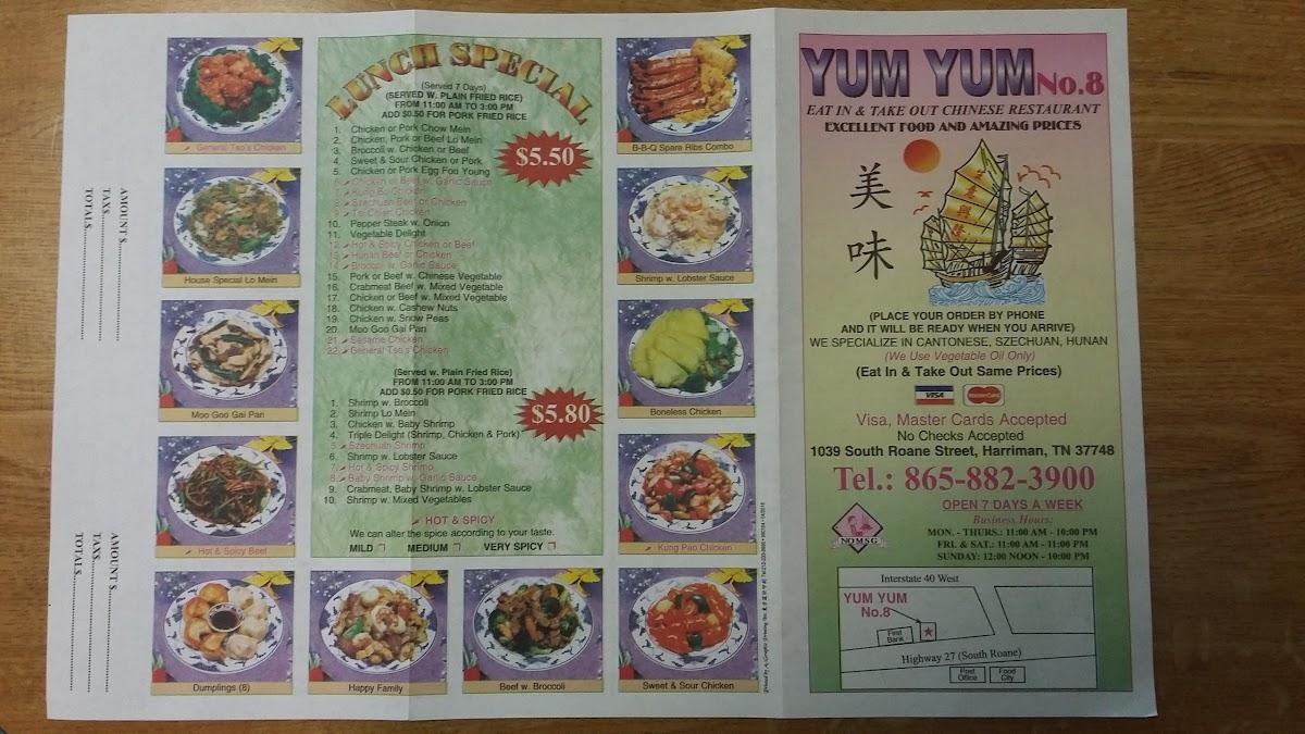 Menu at Yum Yum restaurant, Harriman