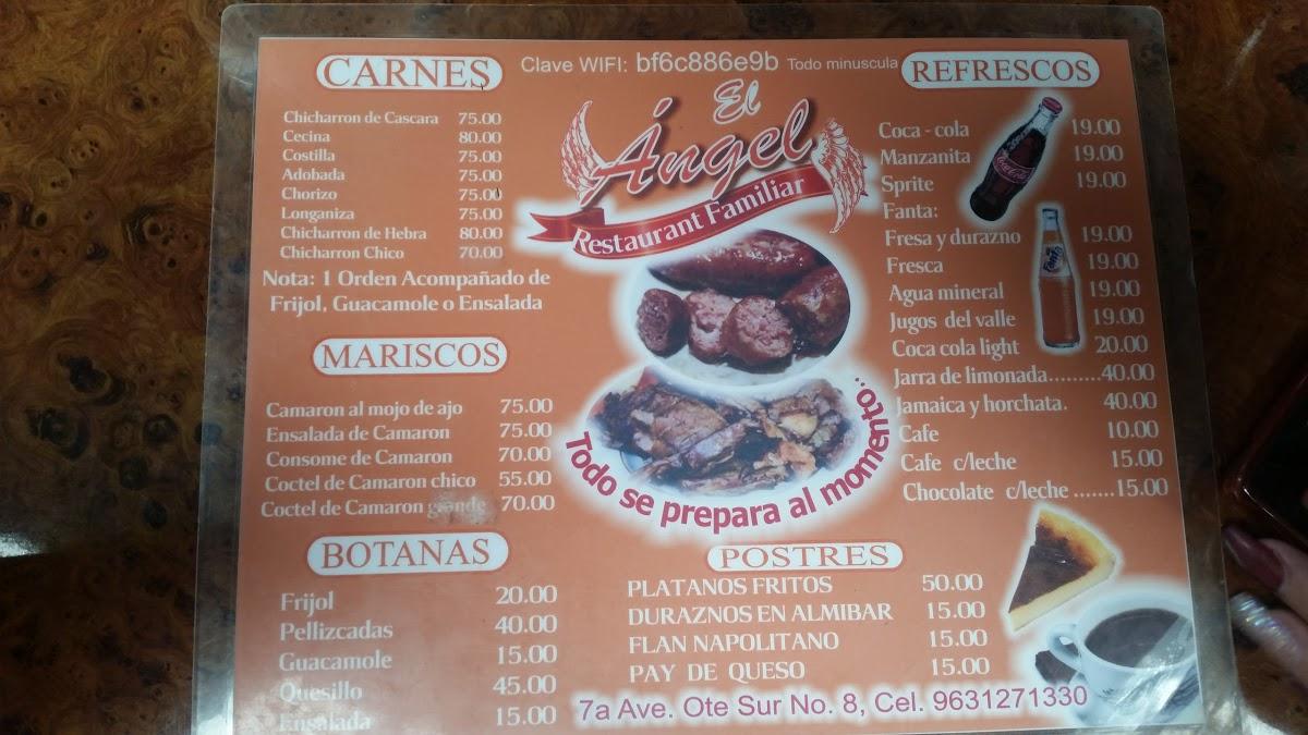 Menu at Botanero "El Angel" (La Tablazon) restaurant, Comitán