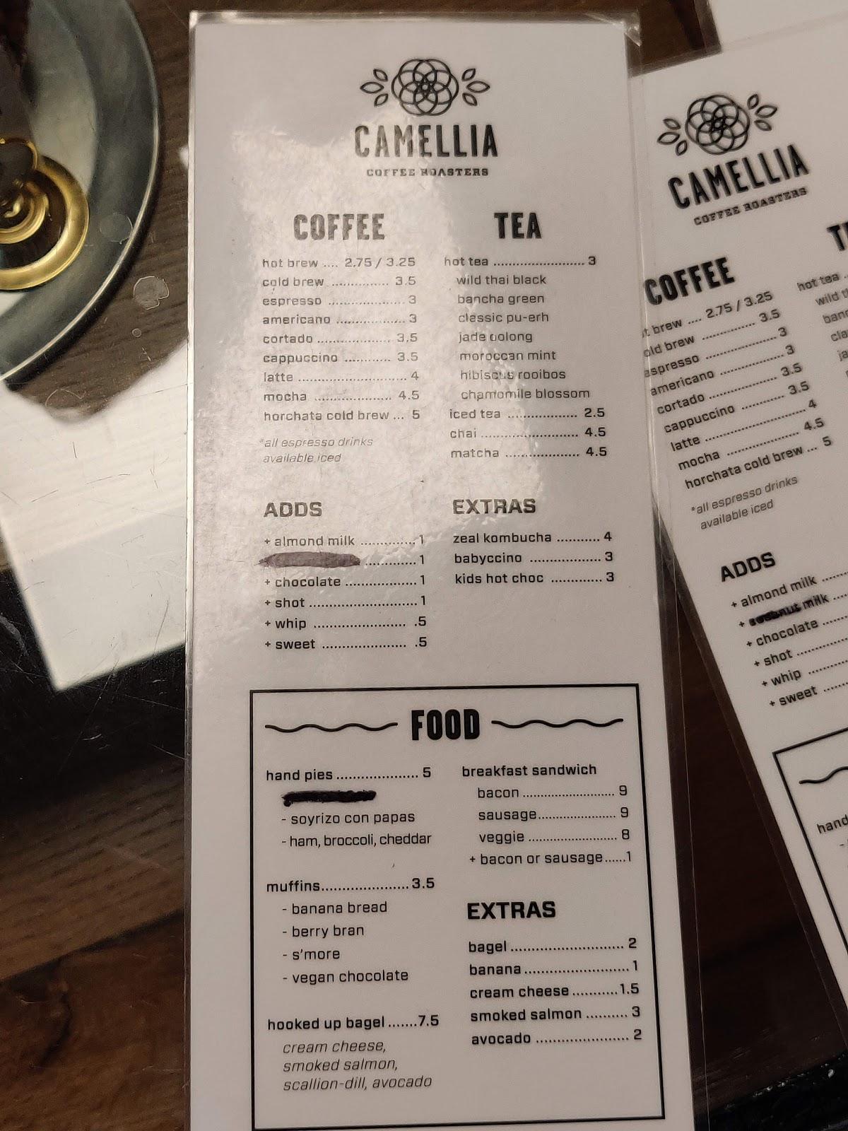 Menu at Camellia Coffee Roasters cafe, Sacramento, R St Suite 130