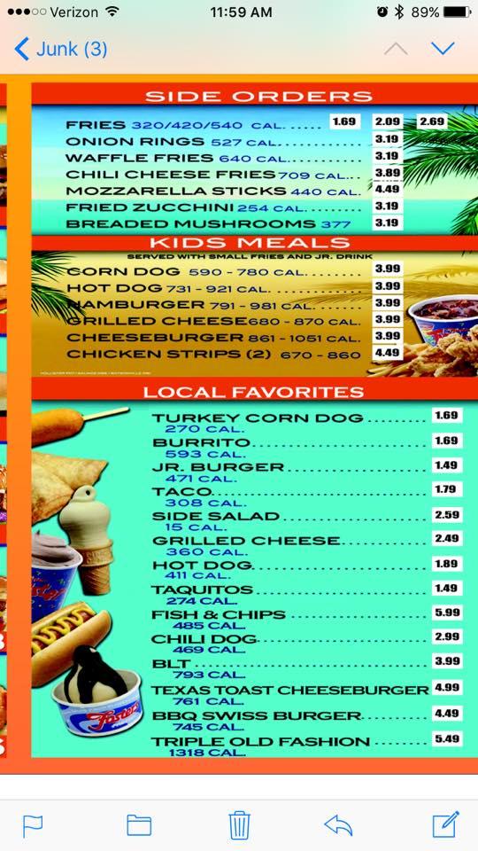Menu at Frosty drive in fast food, Bakersfield, Stockdale Hwy